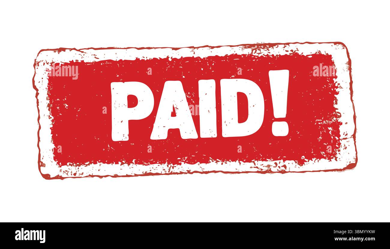 "Grunge Red 'PAID!' Rubber Stamp Vector with Bold White Text and ...