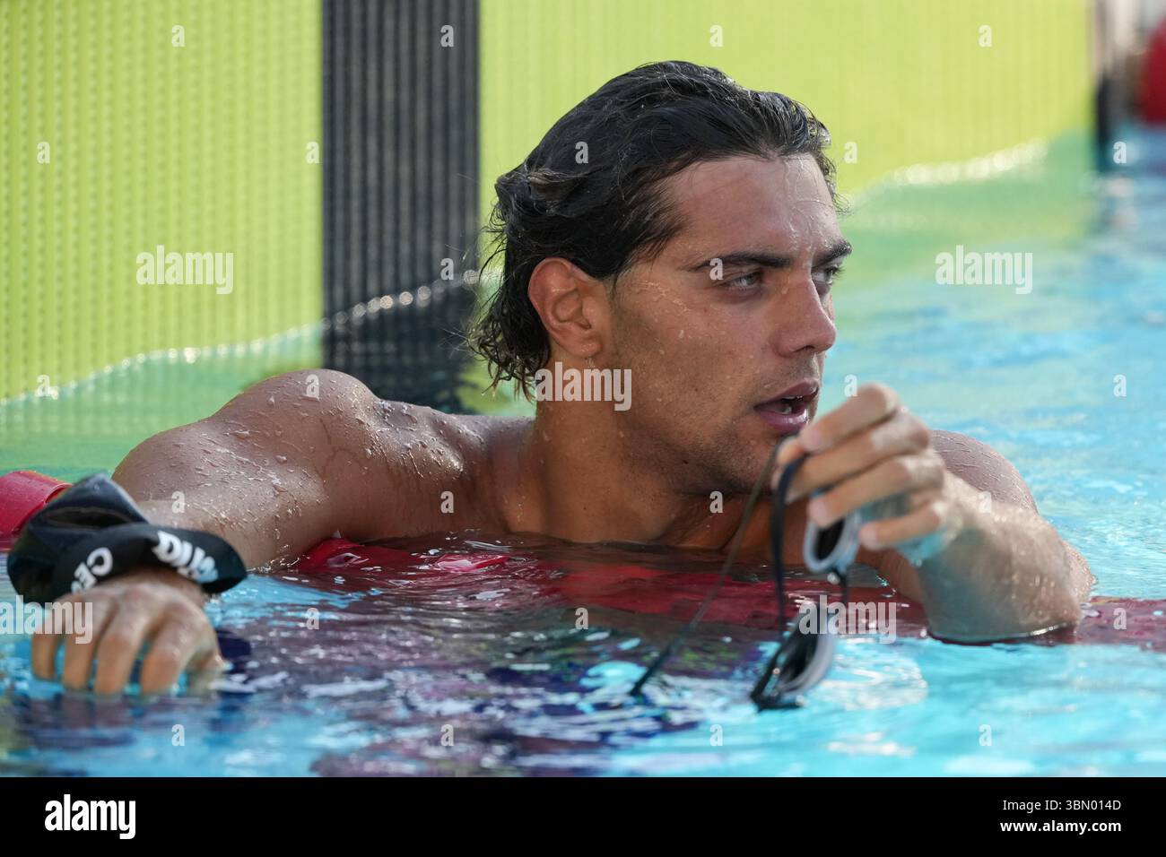 Thomas Ceccon of Italy reacts after the Men 200m Backstroke final ...
