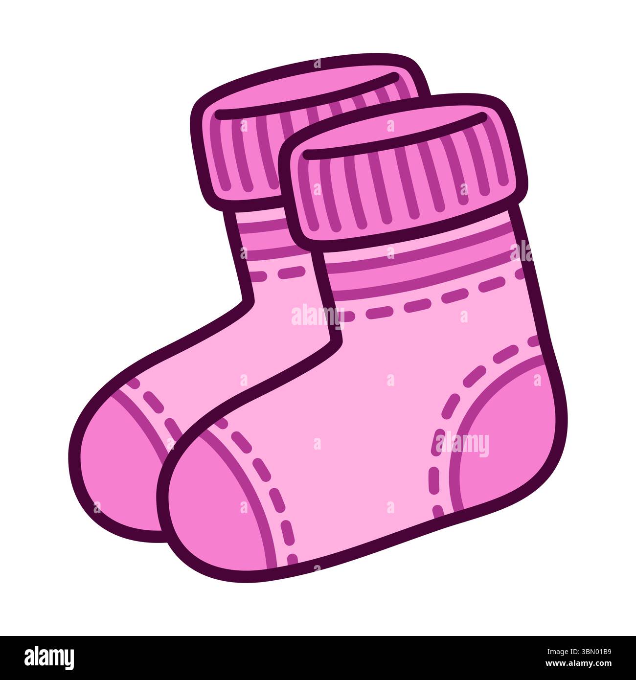 Pair of warm pink socks, cute cartoon drawing. Simple hand drawn doodle ...