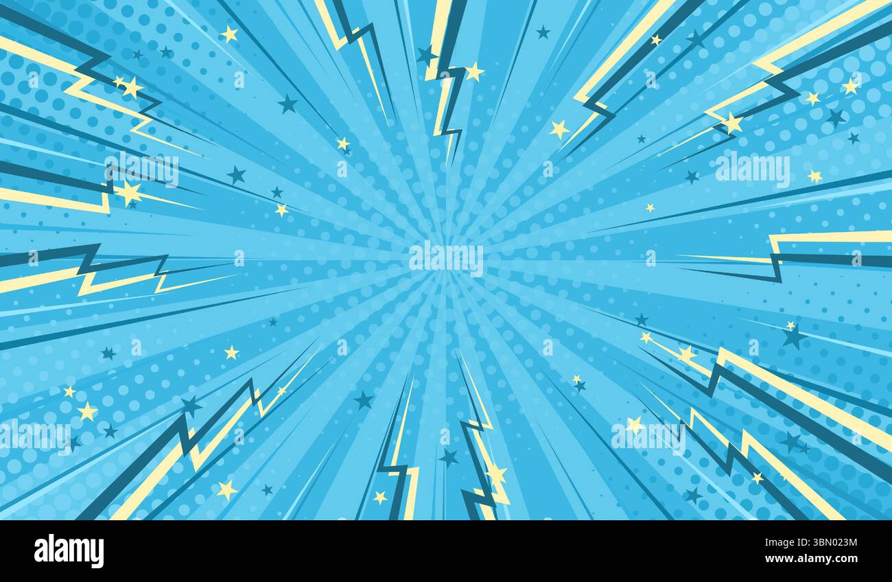 Retro superhero comic book background in pop art style. Rays and ...