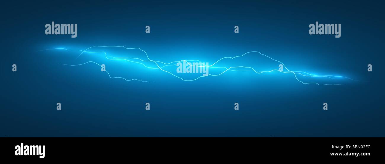 Flash of lightning on dark blue background. Night thunderstorm rays ...