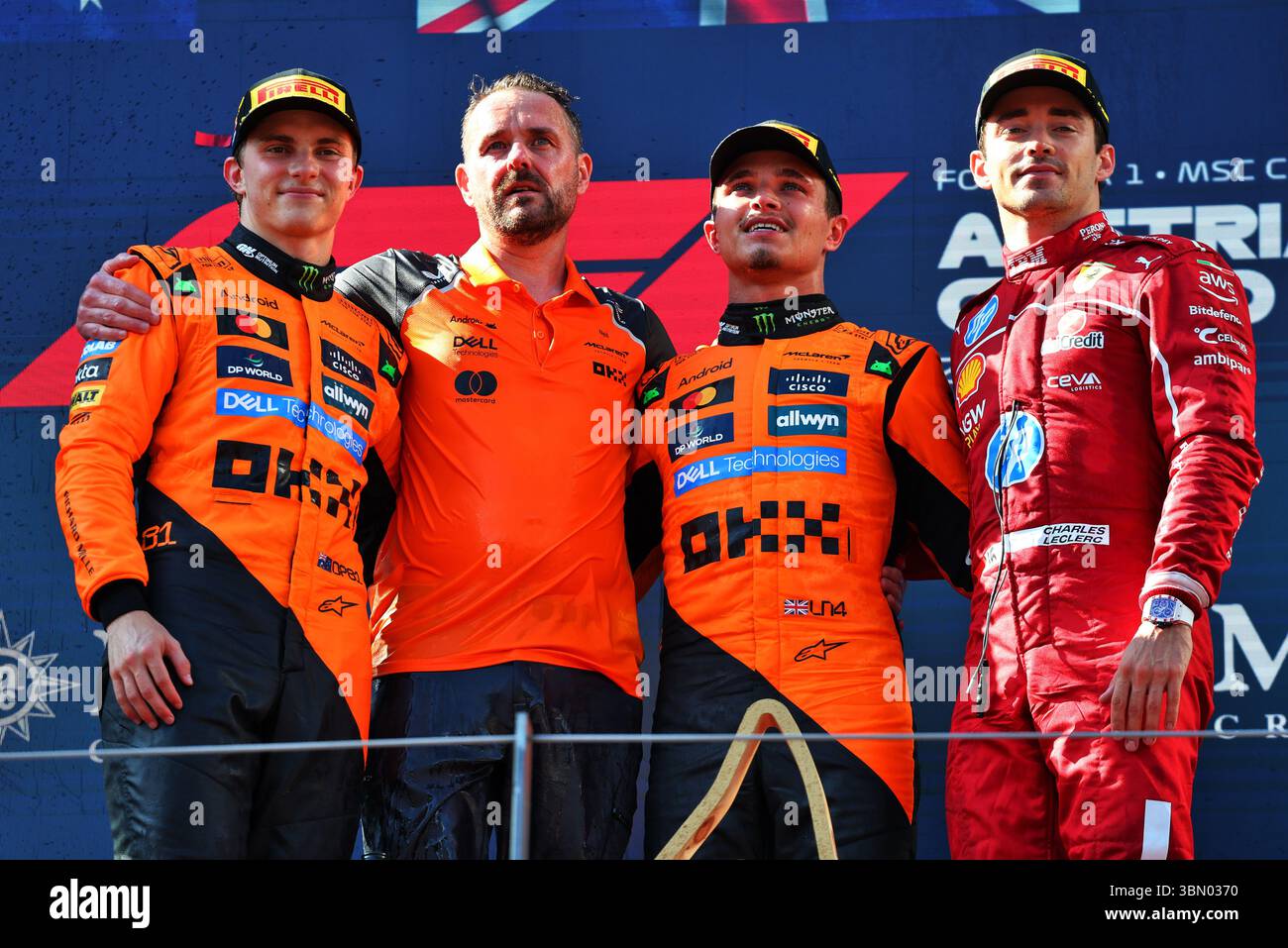 Spielberg, Austria. 29th June, 2025. The podium (L to R): Oscar Piastri ...