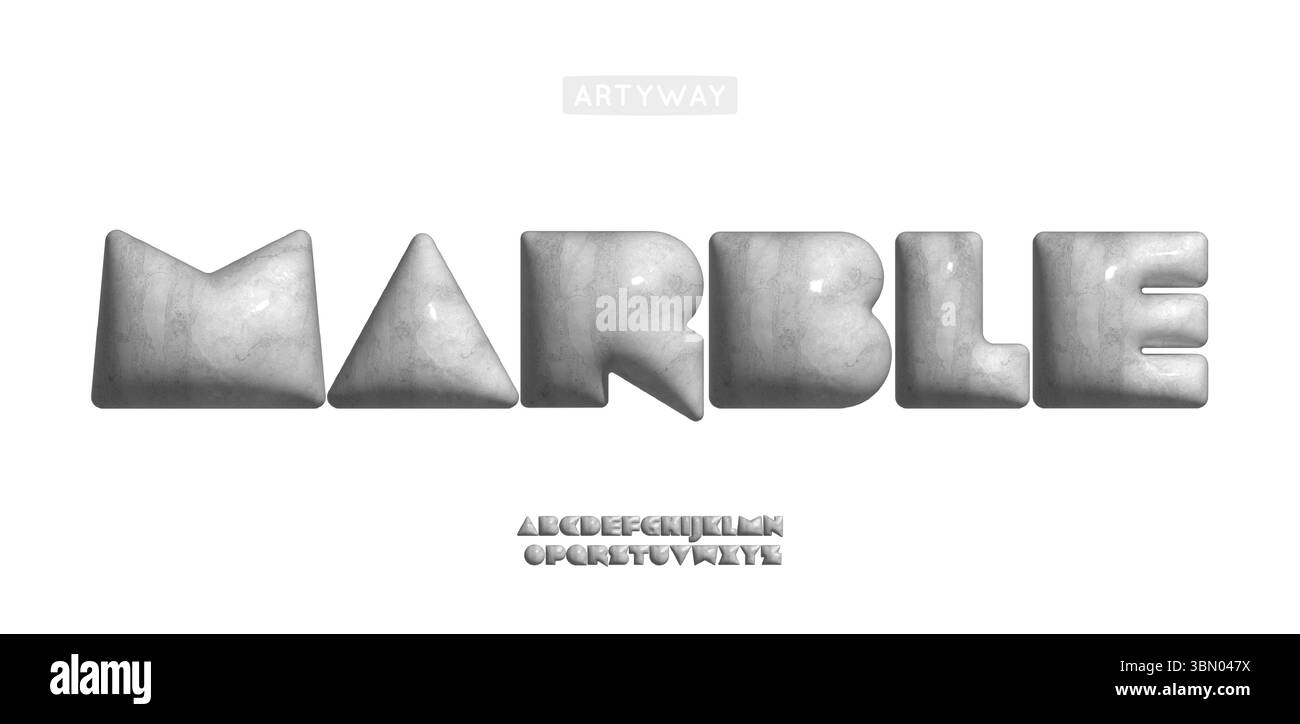Stone sculpted alphabet, glossy marble letters, geometric bold font ...