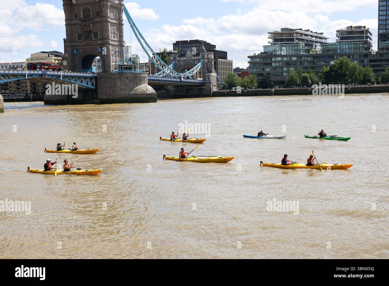 People seen canoeing in River Thames on a warm day in London Stock ...