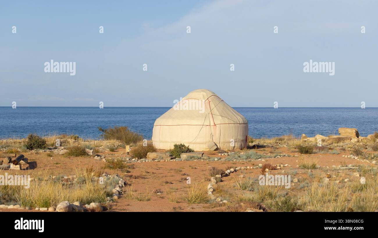 the yurt camp near Issyk kul lake in Kyrgyzstan, the nomadic style in ...
