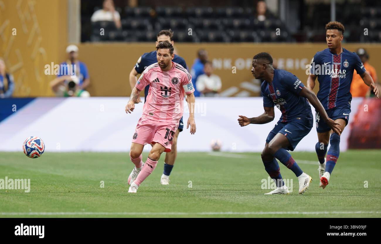 Atlanta, USA. 29th June, 2025. Lionel Messi of Inter Miami (l) and Nuno ...