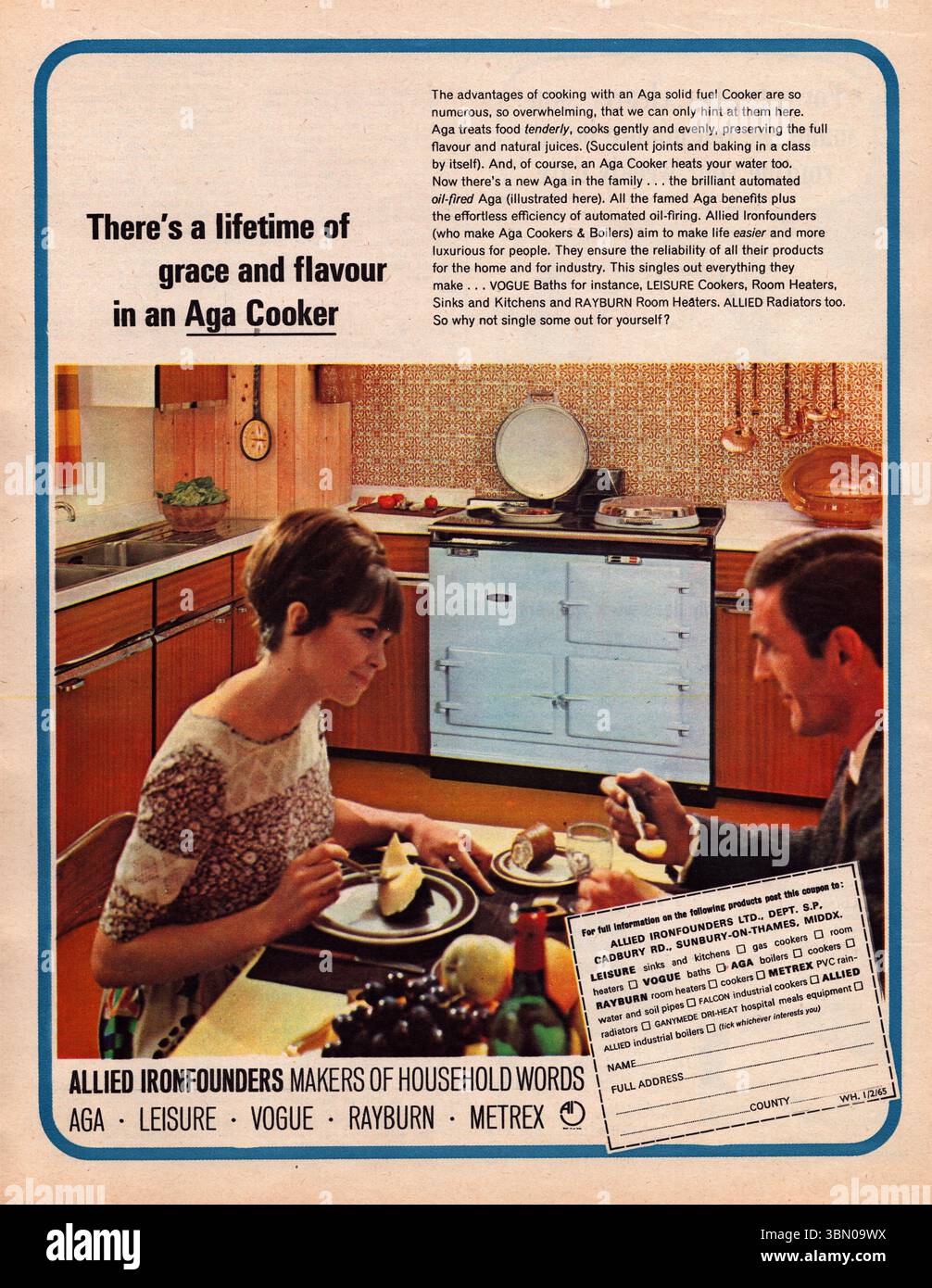 Aga Cooker vintage magazine advertisement, a couple eating in the ...