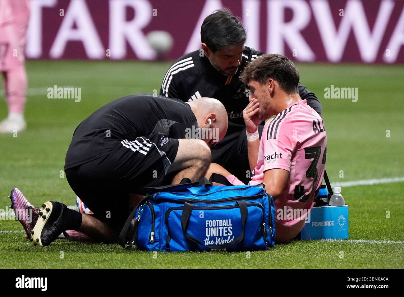 Inter Miami's Noah Allen is looked at on the pitch during the Club ...