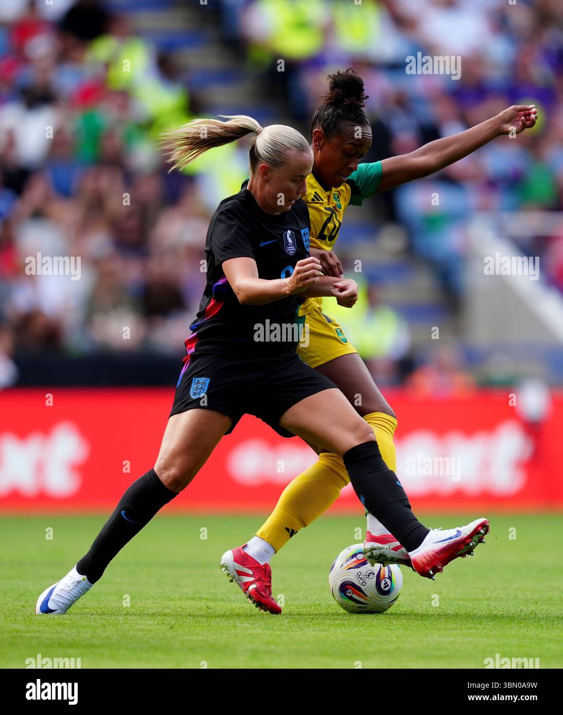 Jamaica's Atlanta Primus is tackled by England's Beth Mead during a ...