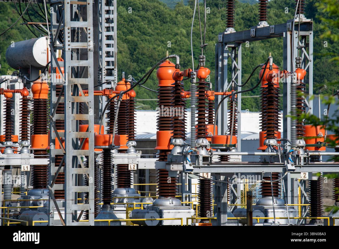 High voltage switch. High voltage electrical transformer substation ...