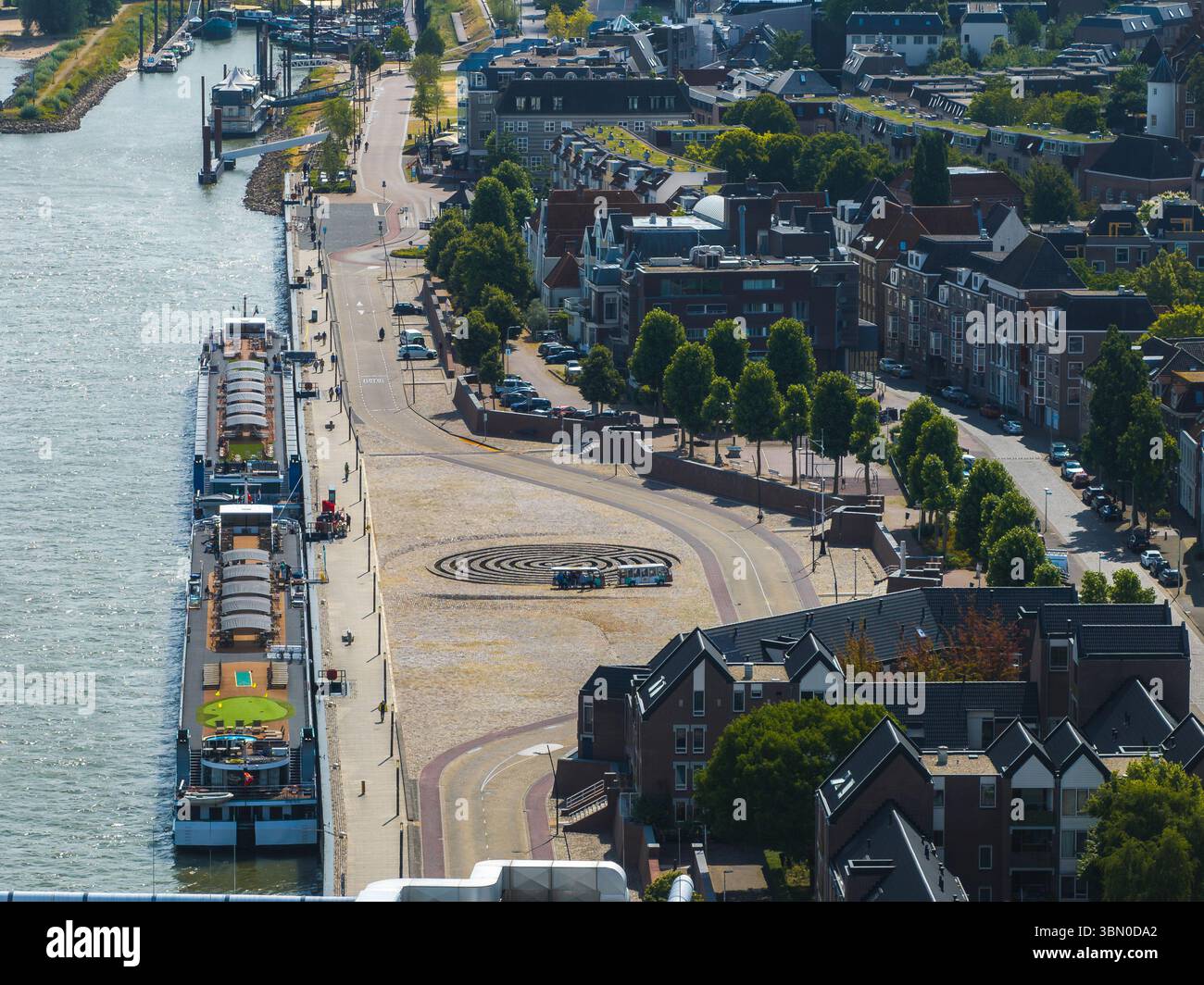 Aerial View of Riverside Quay and Urban Layout in Nijmegen, Netherlands ...