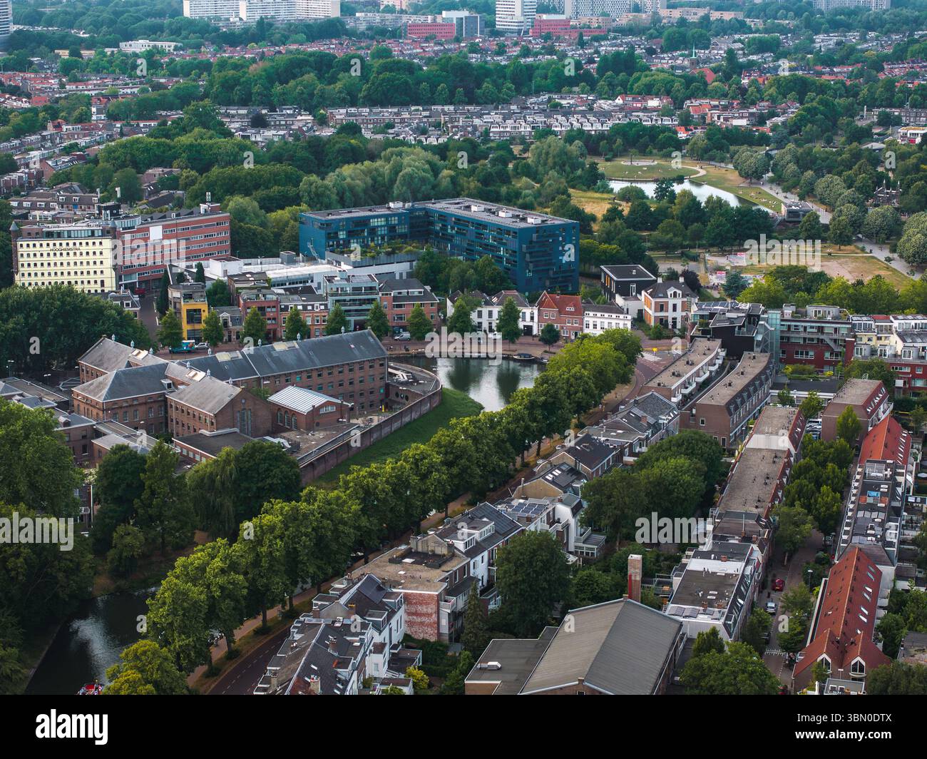 Aerial View of Utrecht with Canal, Dutch Buildings, and Modern ...