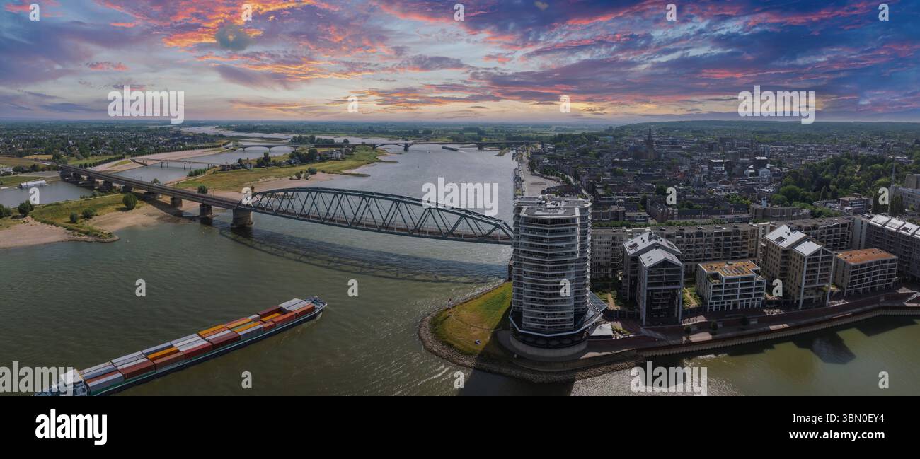 Aerial View of Nijmegen, Waal River, and Waalbrug in Netherlands Stock ...