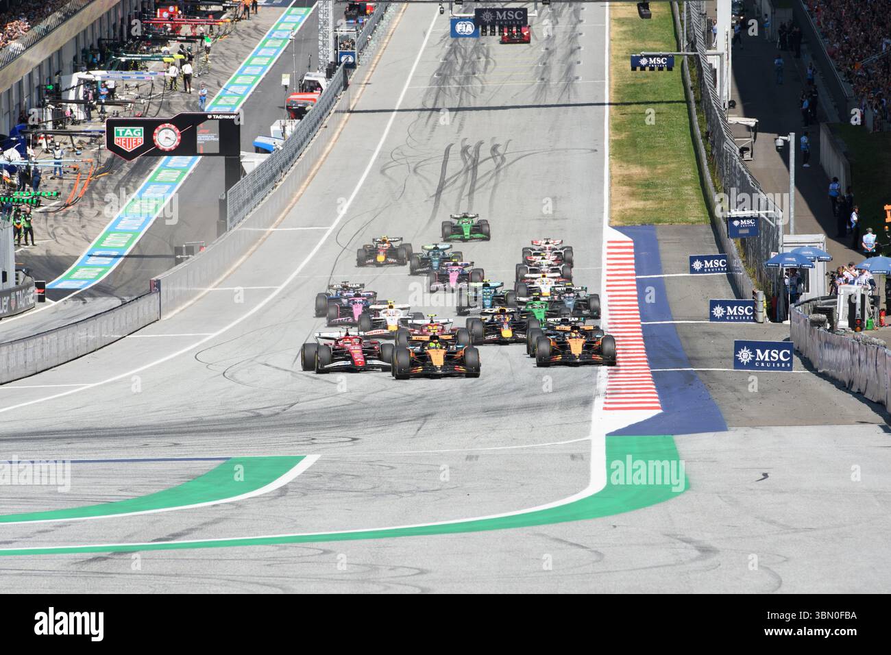 Spielberg, Austria. 29th June, 2025. Lando NORRIS (GBR) reaches turn 1 ...