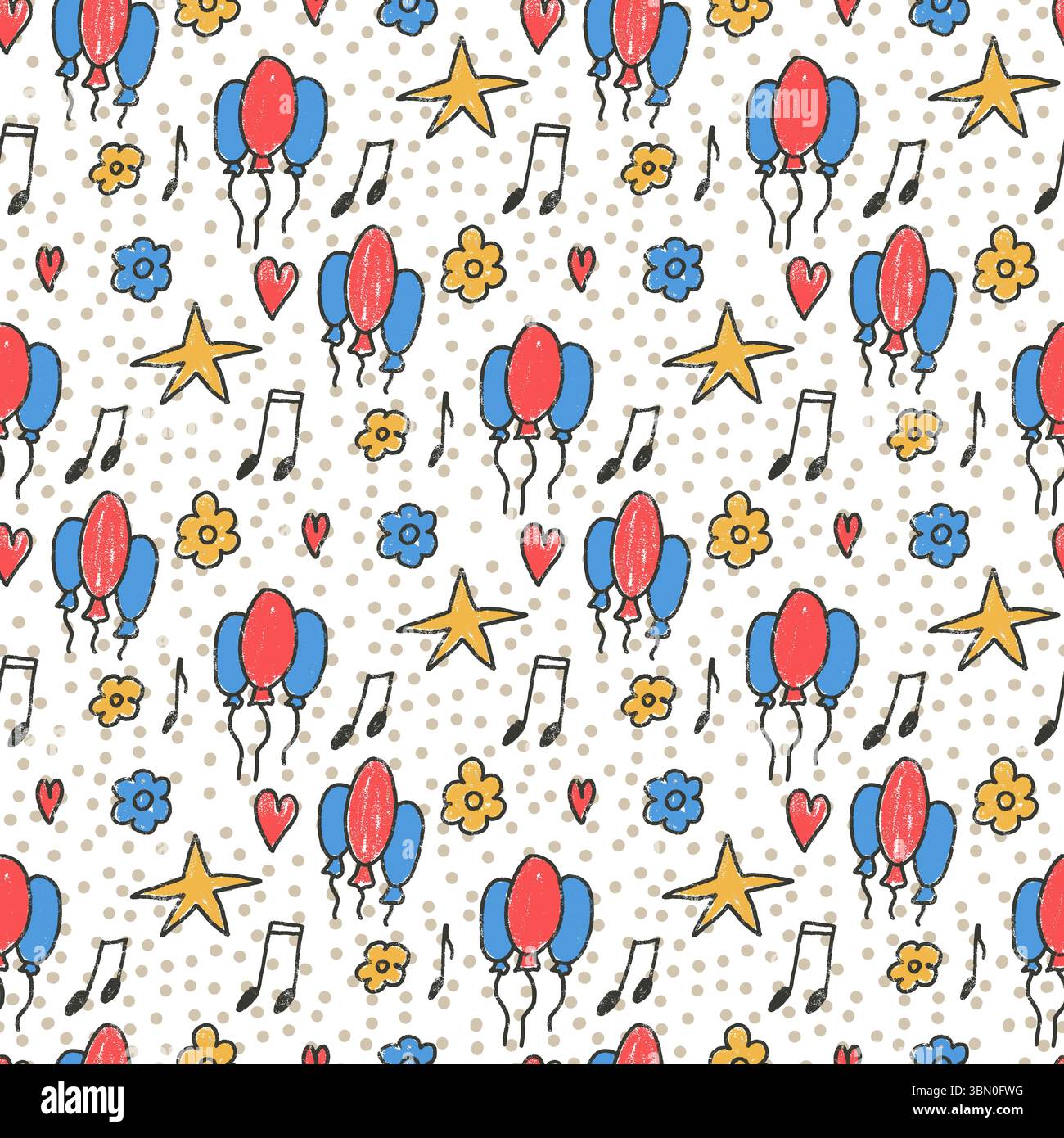 Birthday kid party colorful crayon seamless pattern. Festive doodle ...
