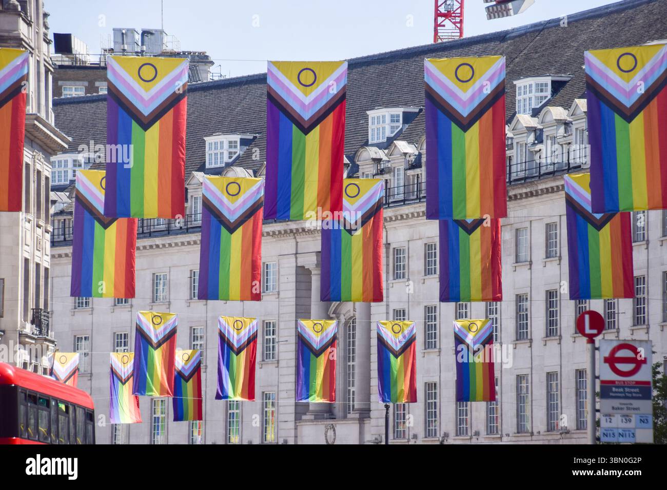 London, UK. 29th June, 2025. Pride flags seen decorating Regent Street ...