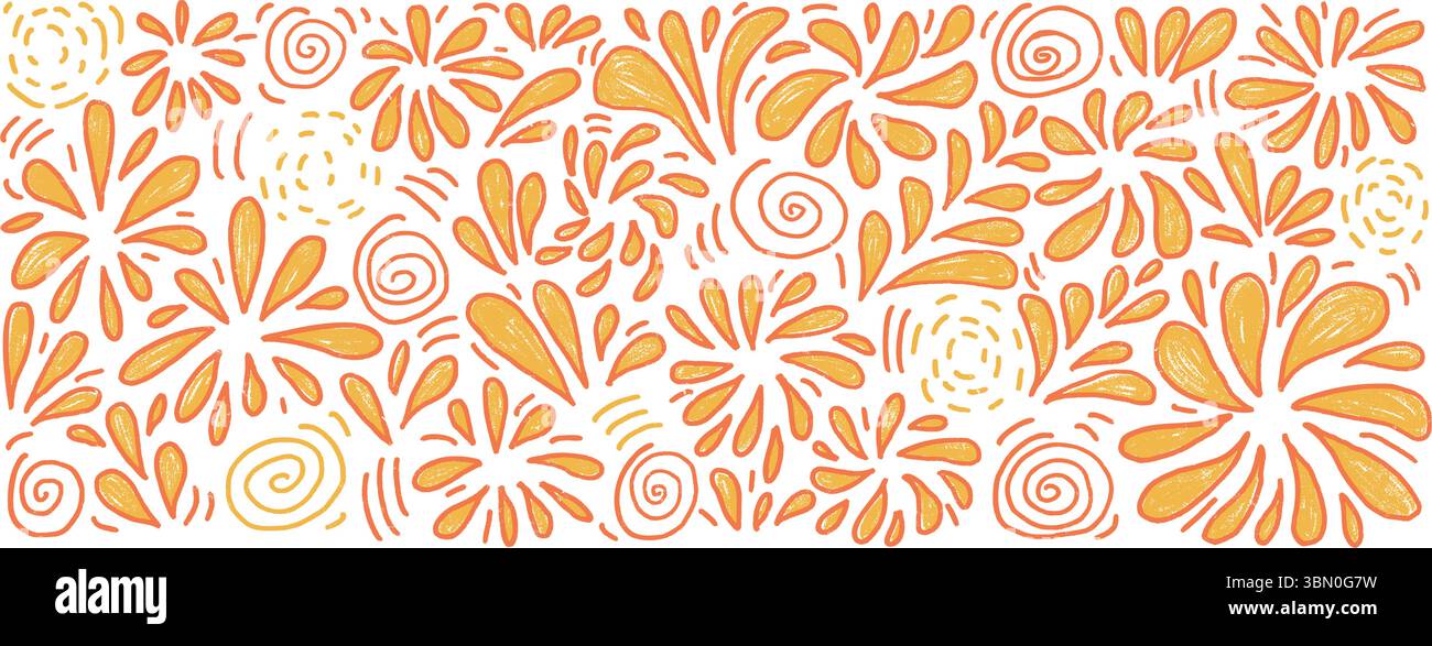 Fireworks yellow set. Crayon firecrackers and party sprinkles in doodle ...