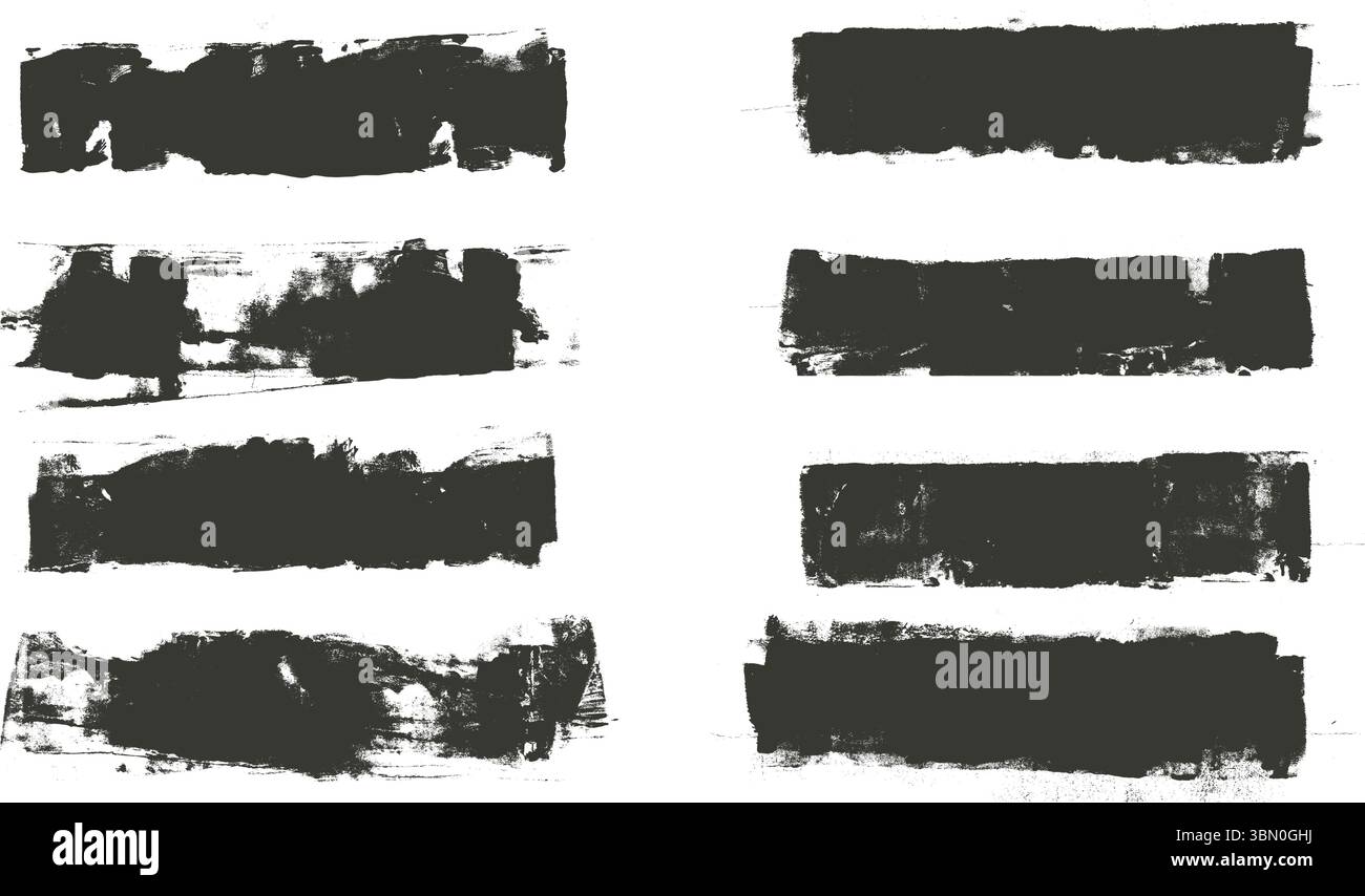 Straight thick grunge underlines. Linocut rolled brush stroke set ...