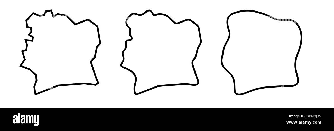 Ivory Coast country black outline silhouettes in three different levels ...