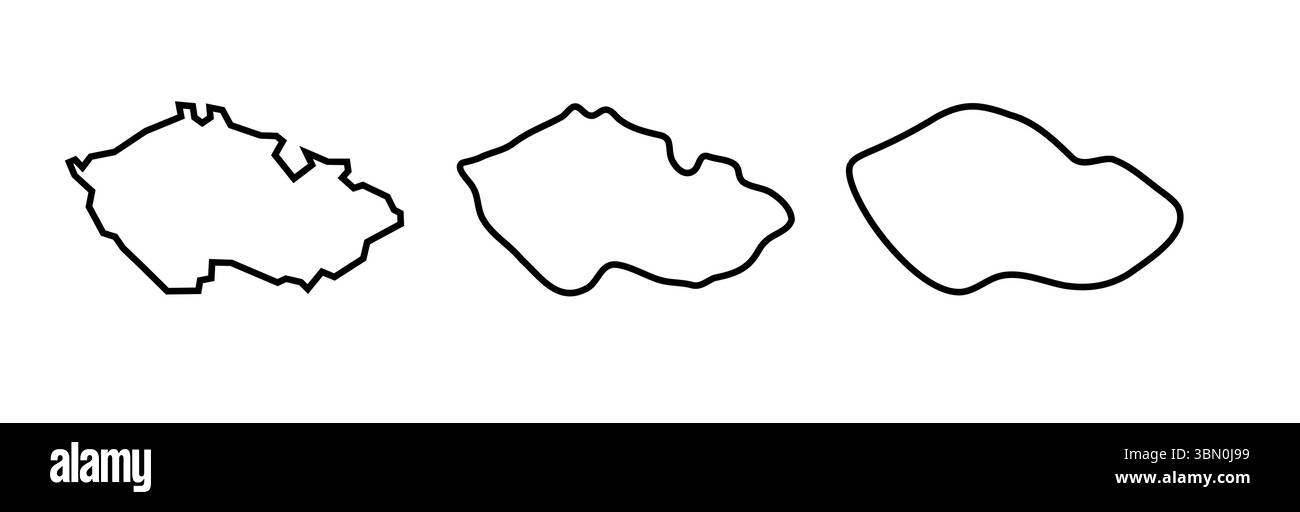 Czech Republic country black outline silhouettes in three different ...