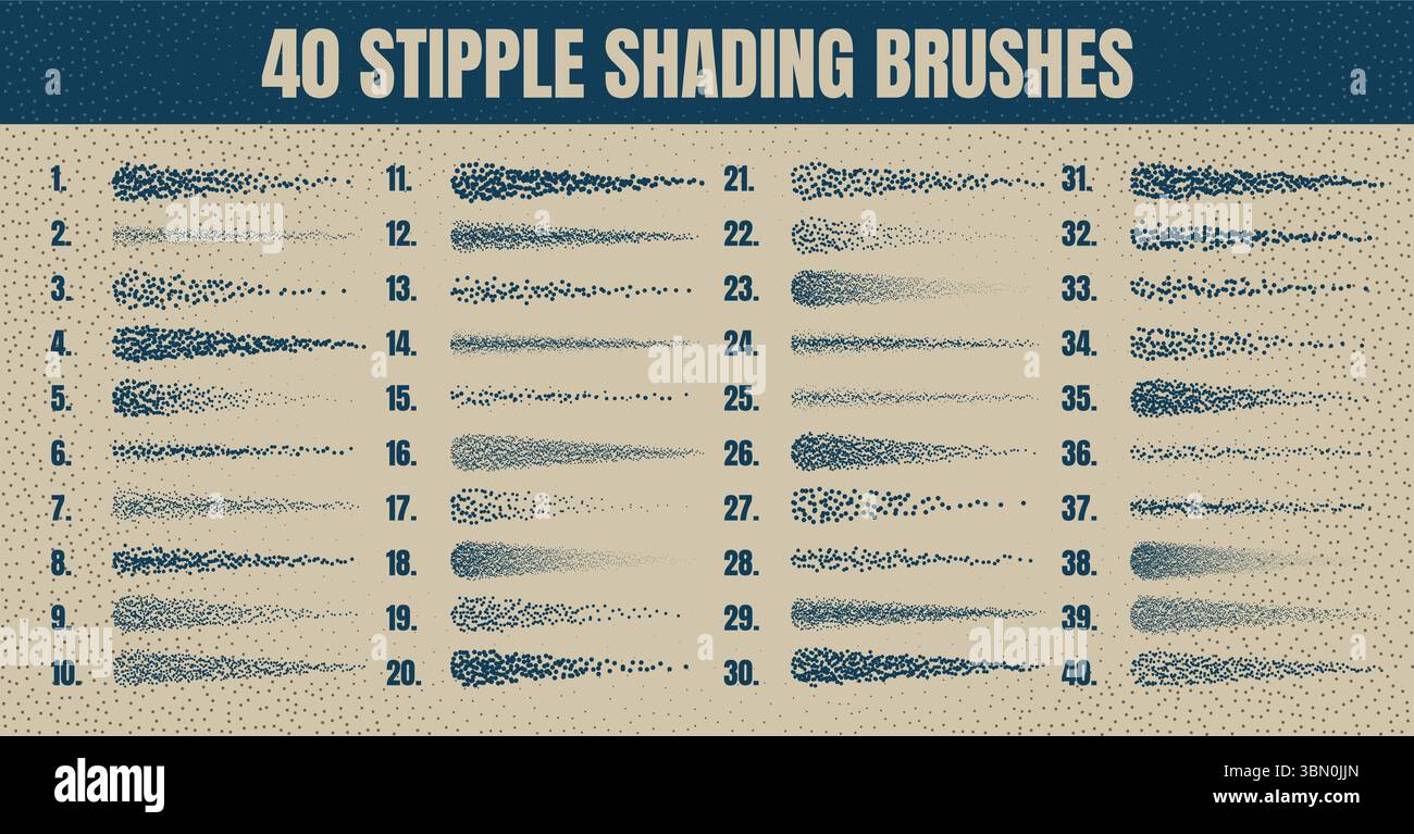 Ink scatter brush, stipple drawing and texturing. Fading gradient ...