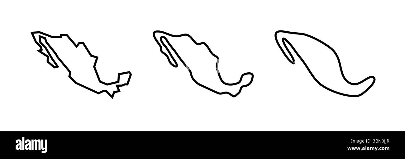 Mexico country black outline silhouettes in three different levels of ...