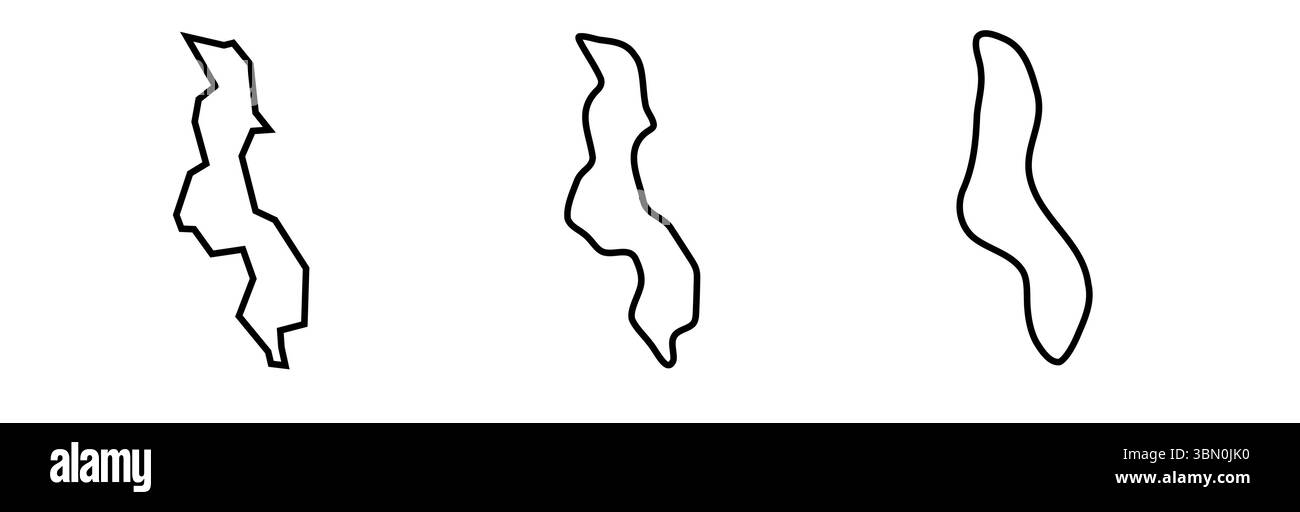 Malawi country black outline silhouettes in three different levels of ...