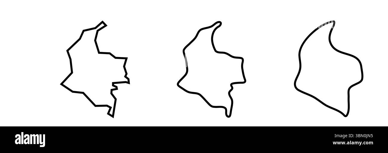 Colombia country black outline silhouettes in three different levels of ...