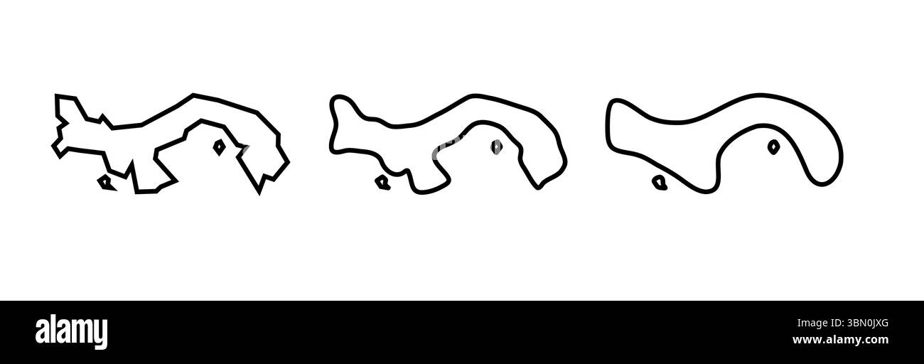 Panama country black outline silhouettes in three different levels of ...