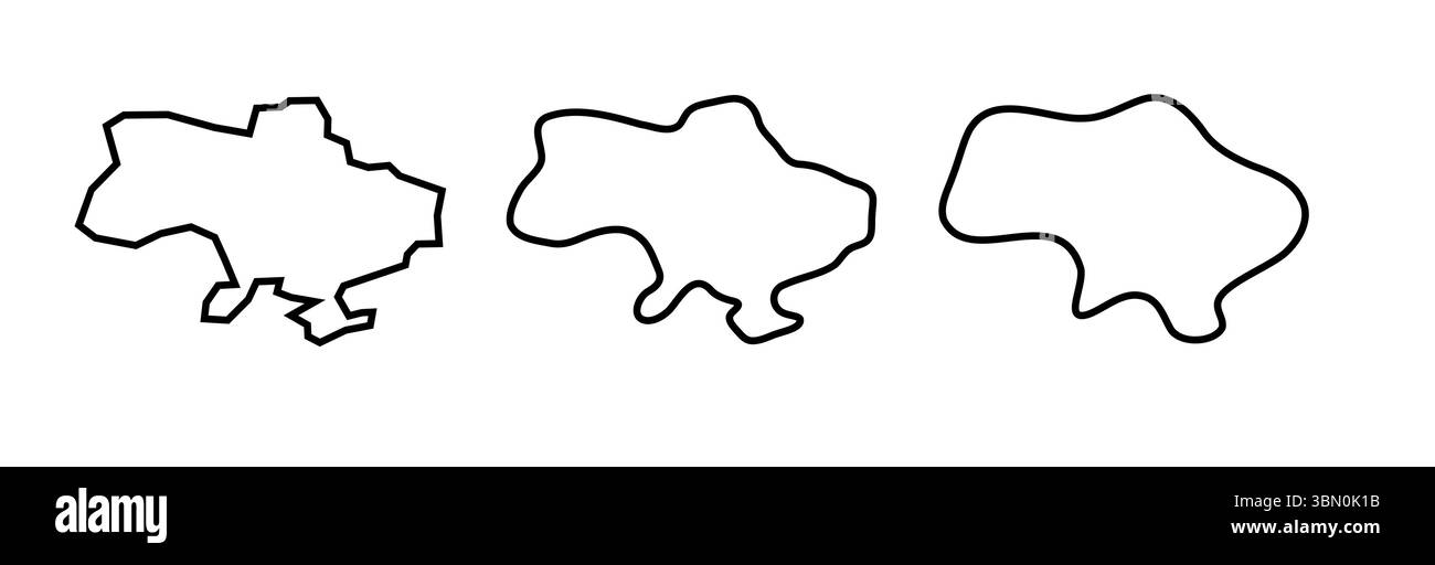 Ukraine country black outline silhouettes in three different levels of ...