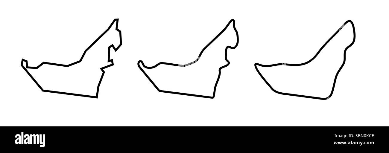United Arab Emirates country black outline silhouettes in three ...