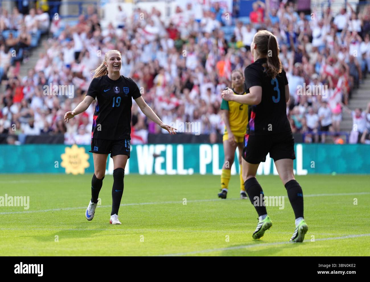 England's Aggie Beever-Jones celebrates scoring their side's sixth goal ...