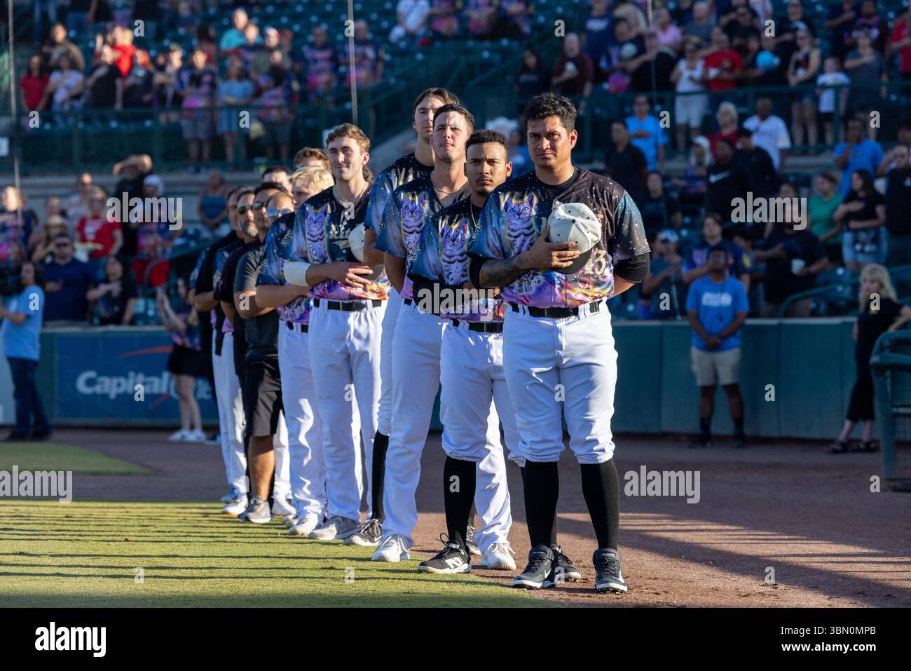 June 28, 2025: Members of the Inland Empire 66ers stand during the ...