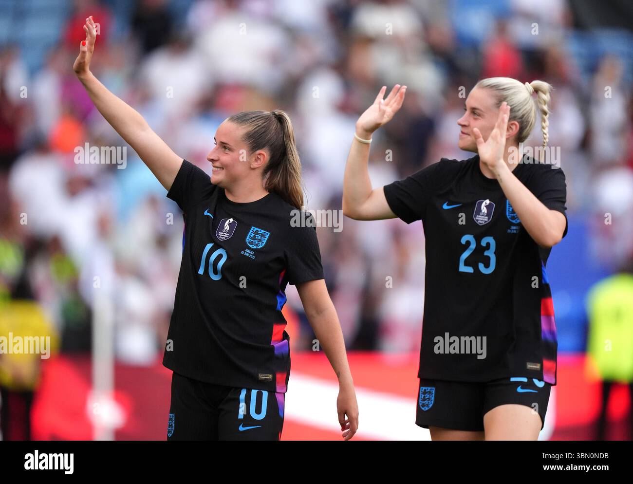 England's Ella Toone and Alessia Russo salute the fans following a ...