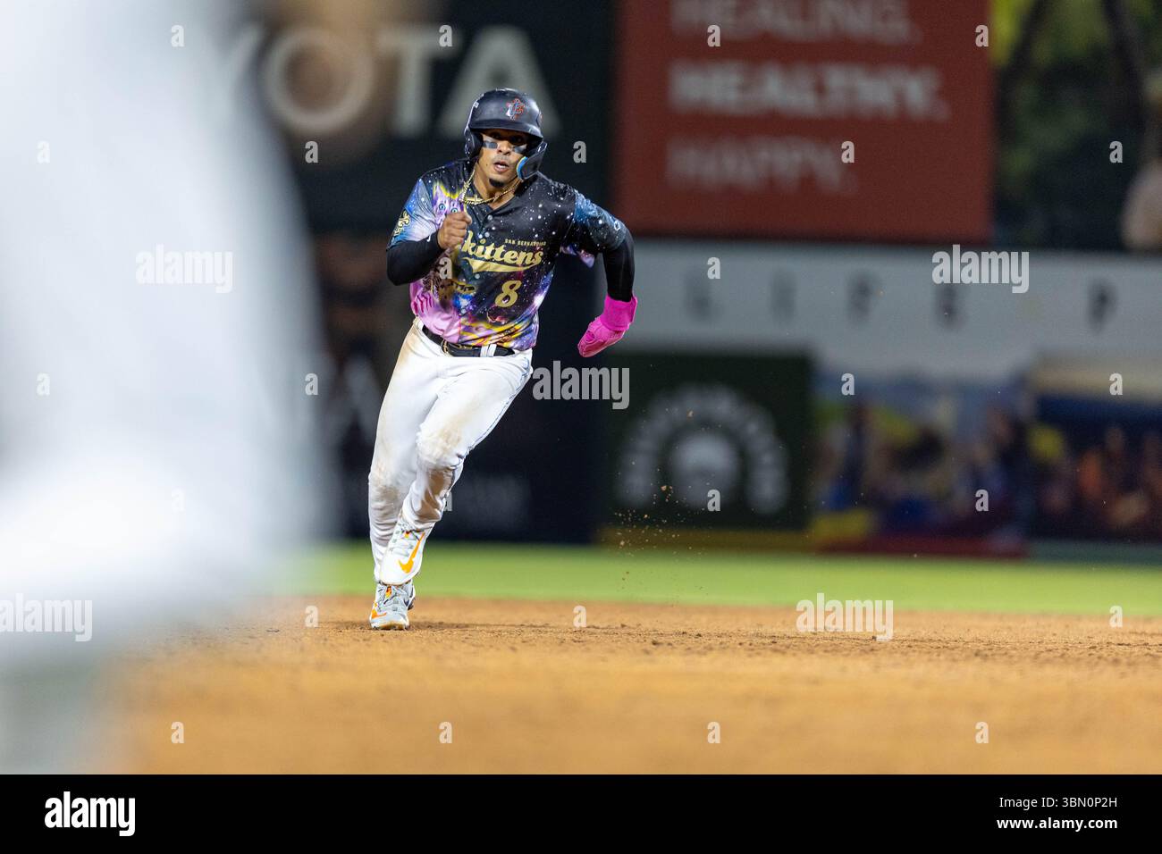 June 28, 2025: Harold Coll (8) rounds second base during a game between ...