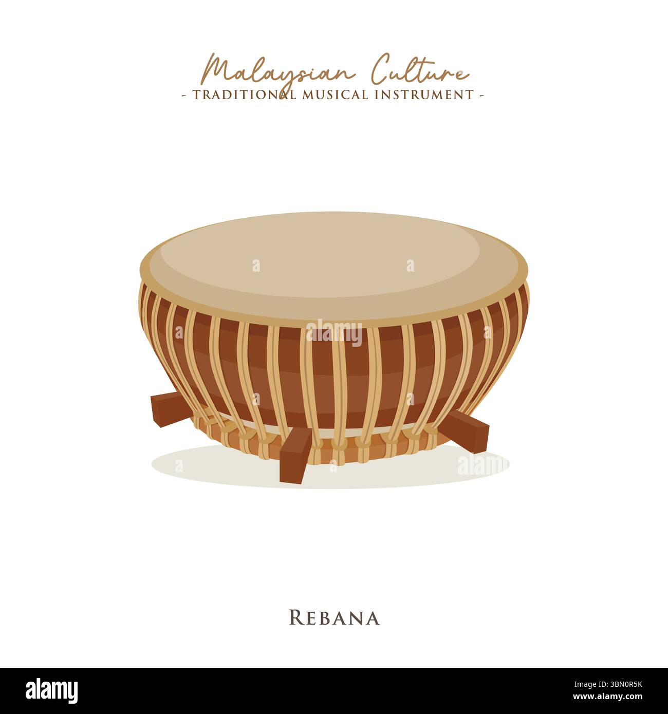 Vector illustration on Malaysian traditional musical instrument, Rebana ...