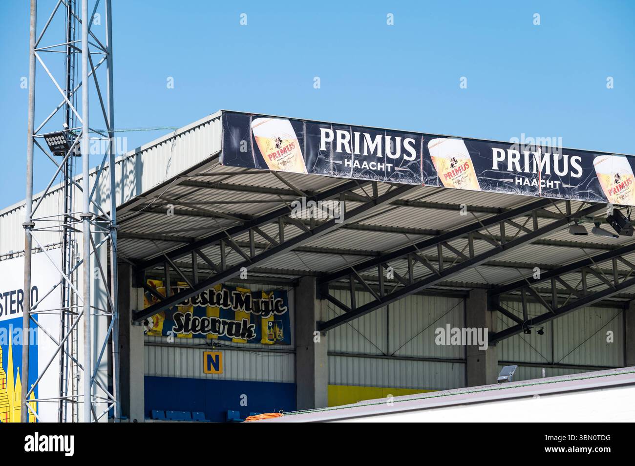 Sign and logo at the stadium of the soccer team of KVC Westerlo ...