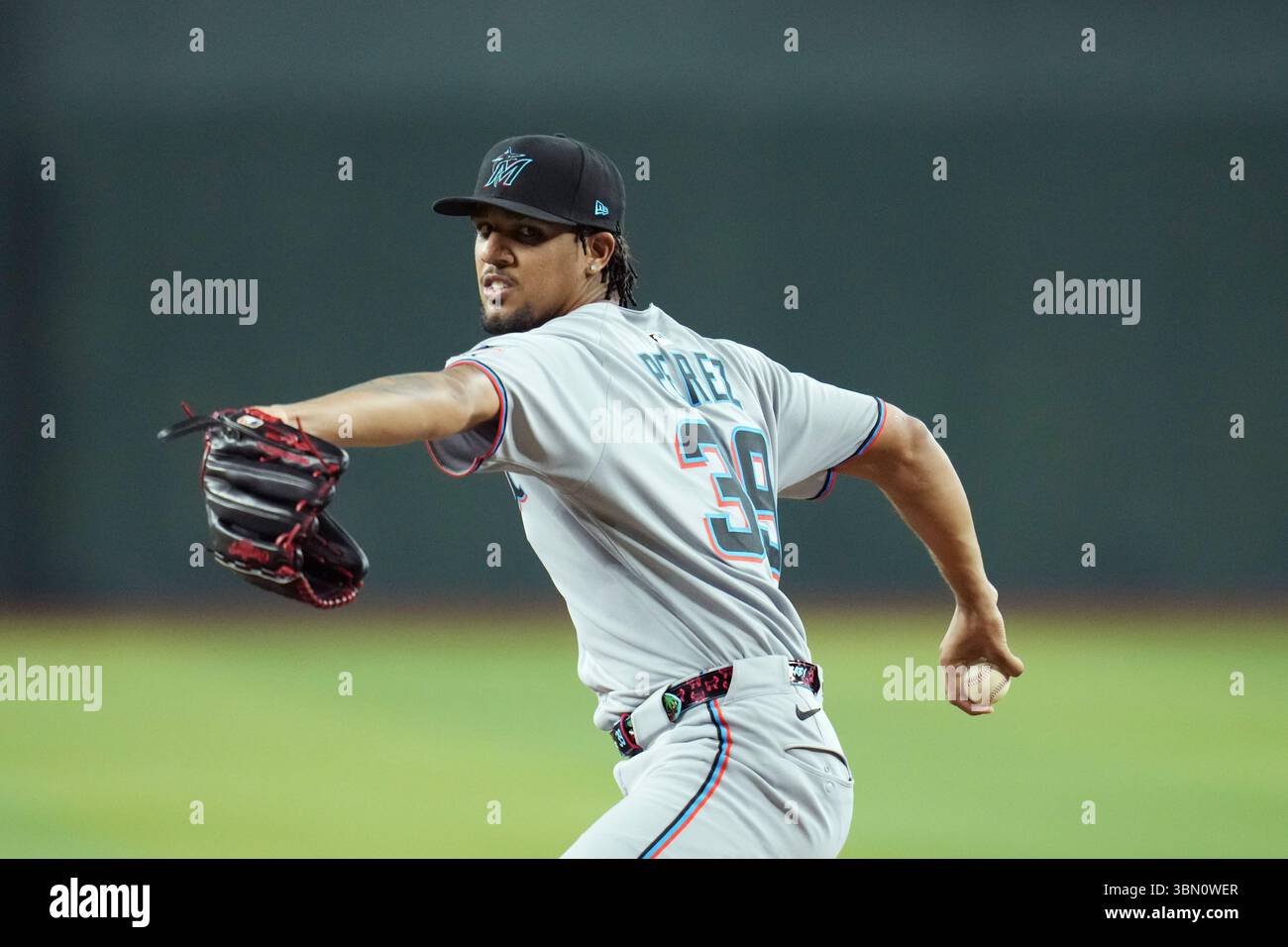 Miami Marlins staring pitcher Eury Pérez warms up during the first ...