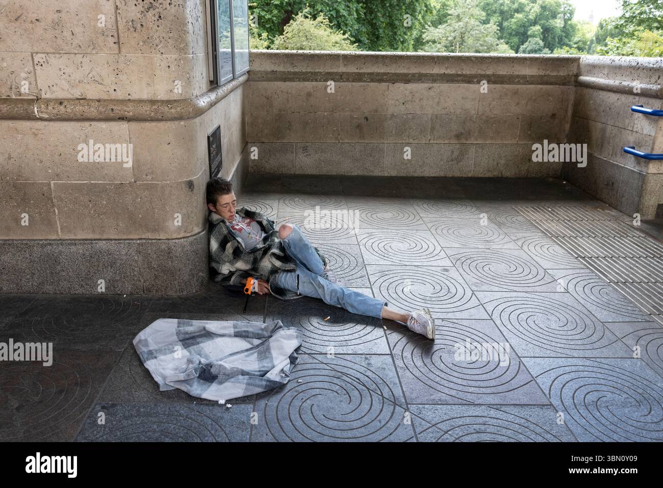 Homeless people on the streets of London’s West End during a hot summer ...