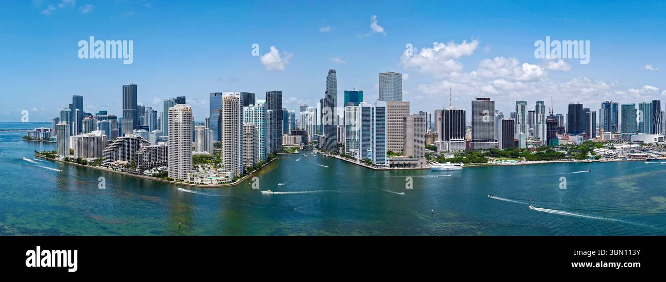 Aerial panorama of Brickell in Miami. Downtown Miami skyline on a sunny ...