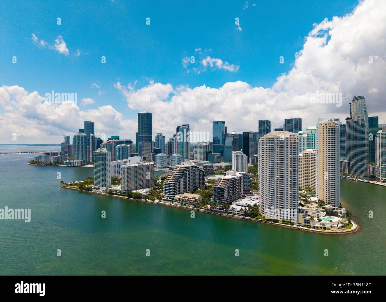 Aerial view of Brickell skyline in downtown Miami. Scenic panorama of ...