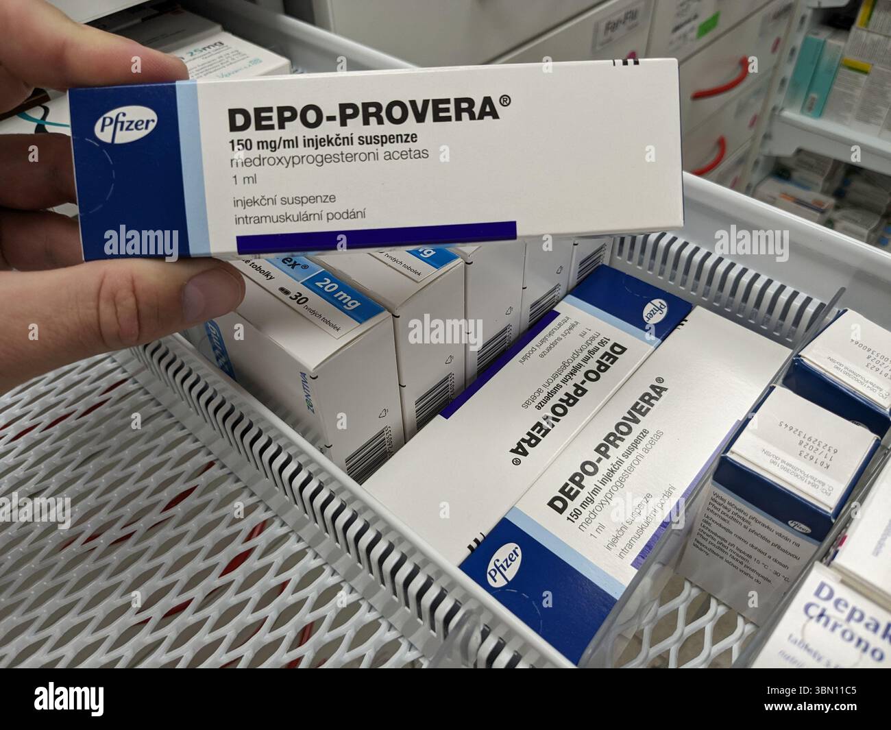 Prague,Czech Republic-May 9 2025: DEPO-PROVERA by PFIZER, containing ...