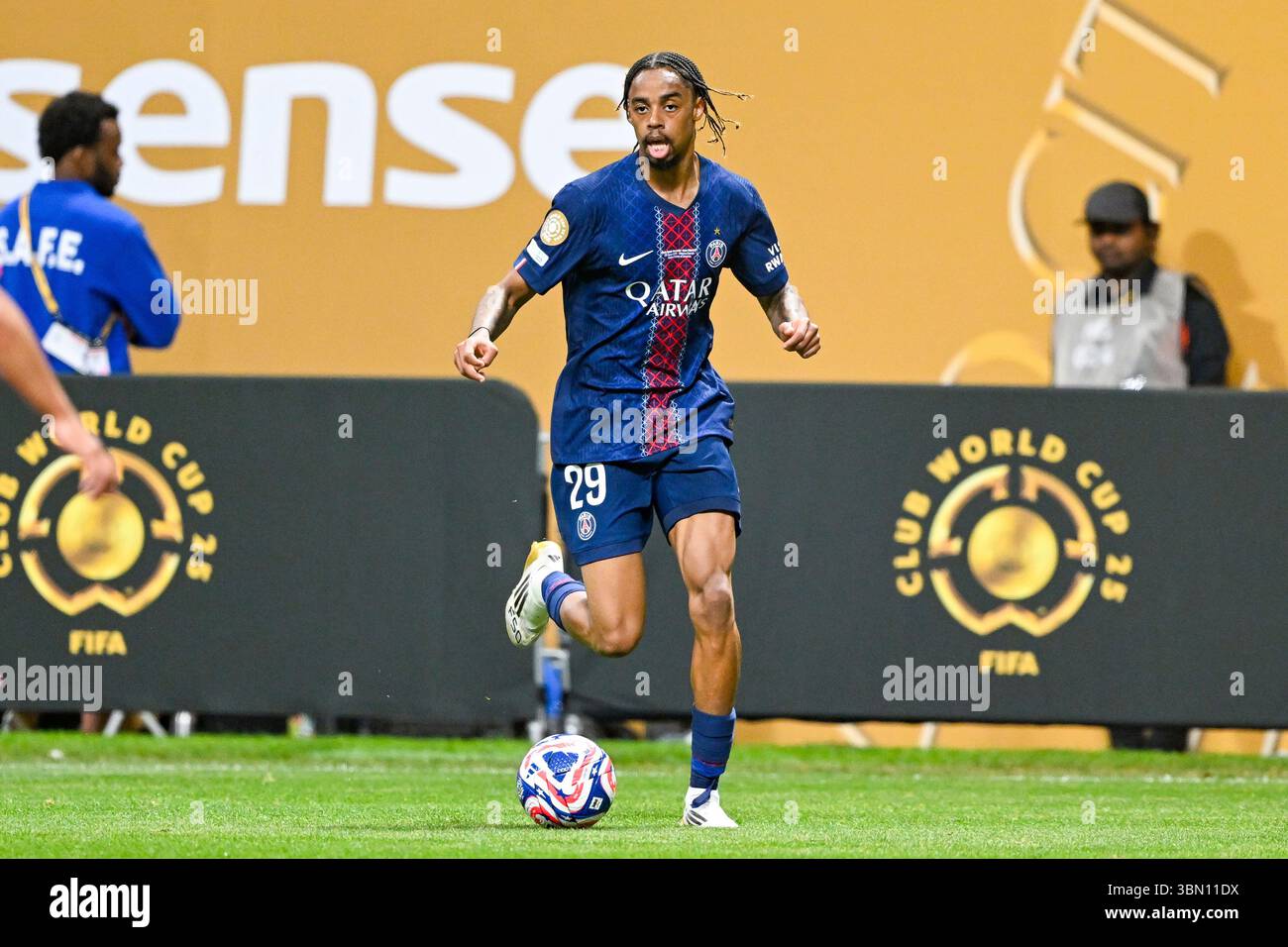 ATLANTA, GA – JUNE 29: PSG forward Bradley Barcola (29) looks to pass ...