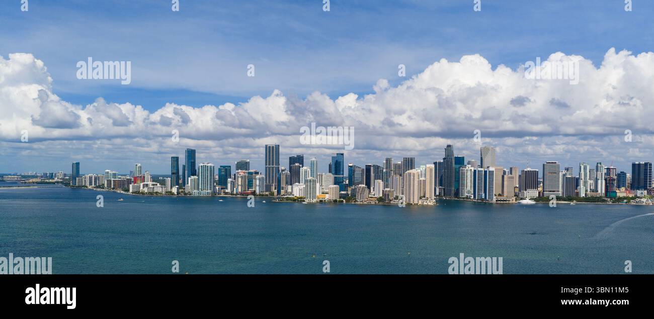 Aerial panorama of Brickell in Miami. Downtown Miami skyline on a sunny ...