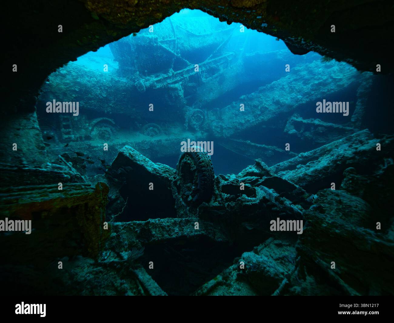 Wreck Of The SS Thistlegorm, View From Inside A Dark Cargo Hold To The ...