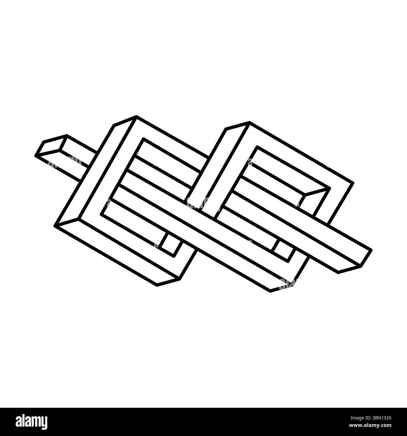 Optical illusion shapes. Abstract eternal geometric object. Impossible endless outline figure ...