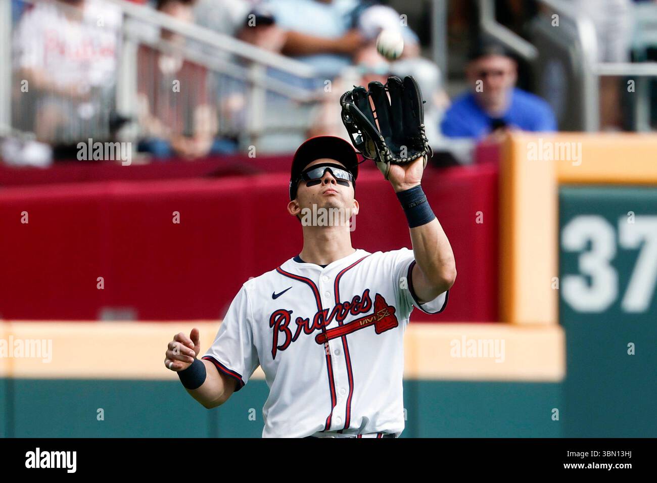 Atlanta Braves outfielder Stuart Fairchild catches a fly ball for the ...