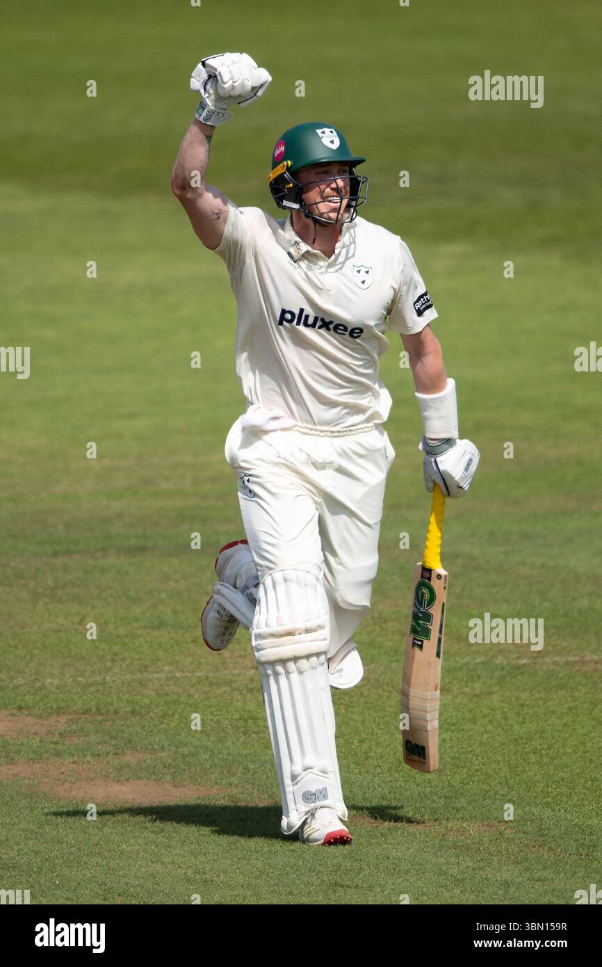 Southampton, UK, 29 June 2025. Adam Hose of Worcestershire celebrates ...