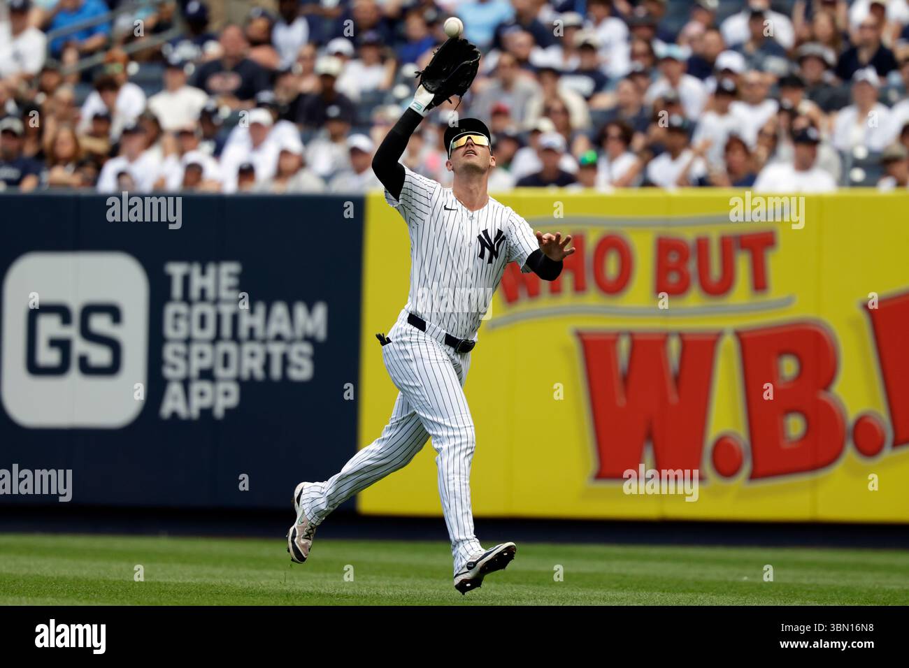 New York Yankees outfielder Cody Bellinger (35) makes a catch during ...
