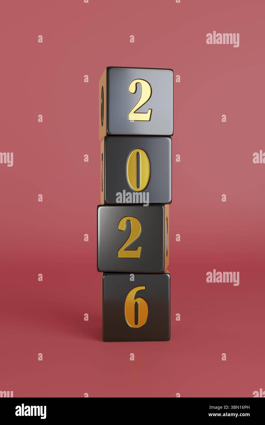 Stack of dice with the year 2026. 3d illustration Stock Photo - Alamy